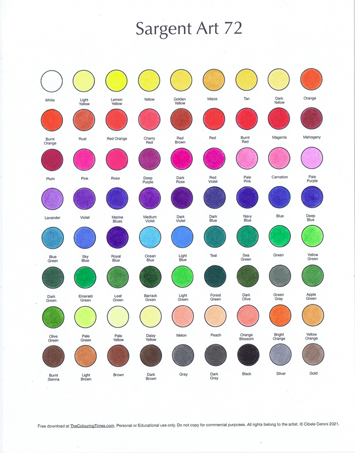 Sargent Art 72 Chart – The Colouring Times