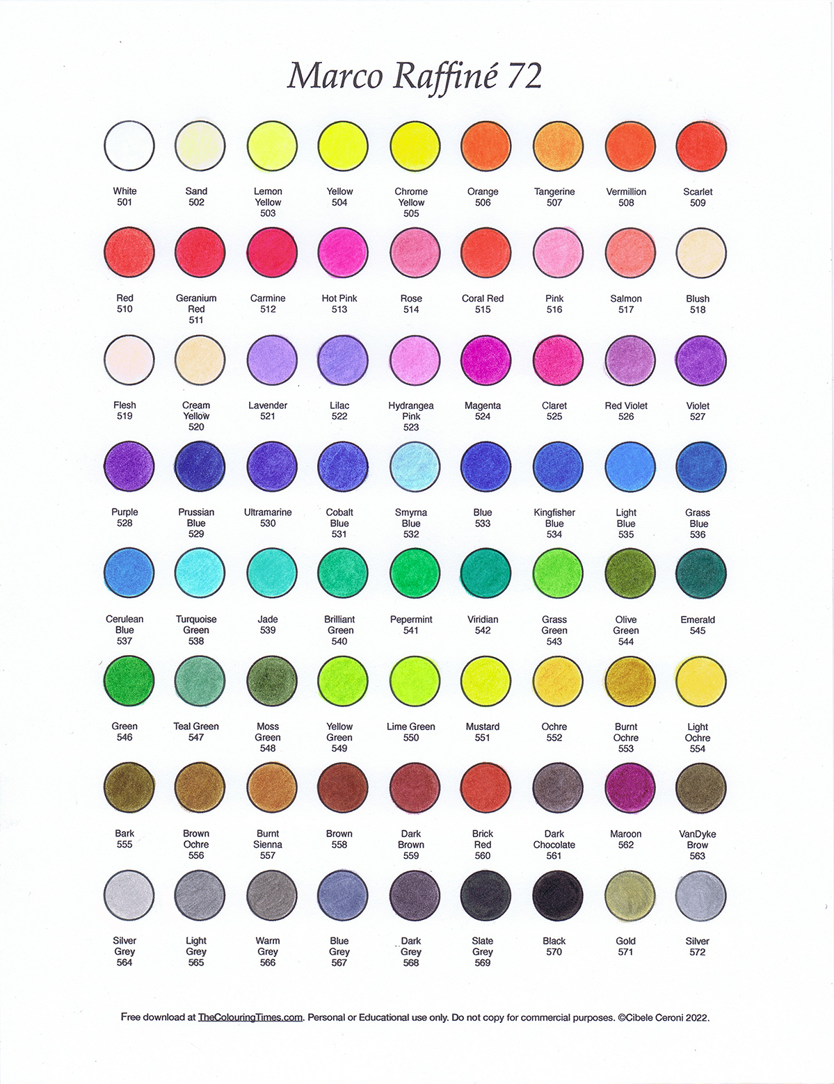 Marco Raffiné 72 Chart – The Colouring Times