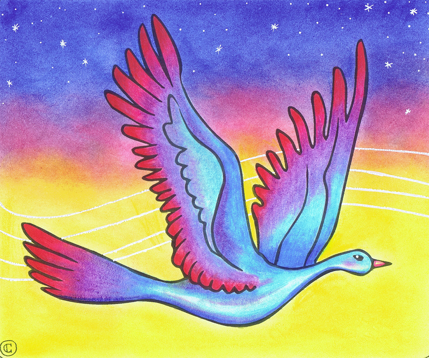 Step by Step Colouring – Sunset Bird – The Colouring Times